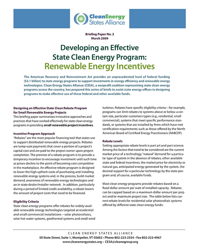Developing an Effective State Clean Energy Program: Renewable Energy ...