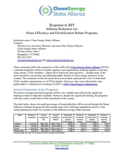 CESA Response to RFI about the DOE Home Efficiency and Electrification ...